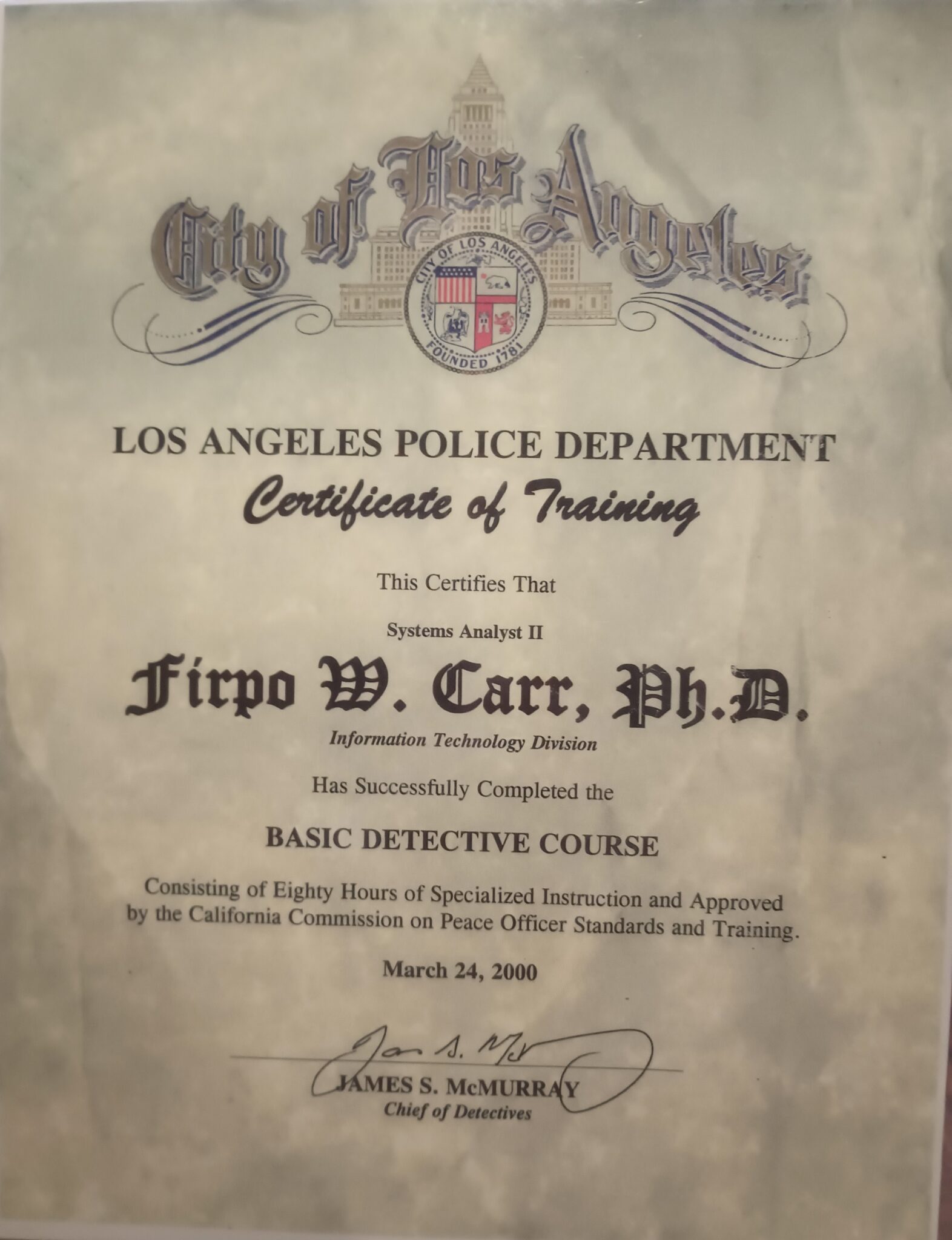 LAPD Detective School – The "New" Official Web Site of Firpo Carr